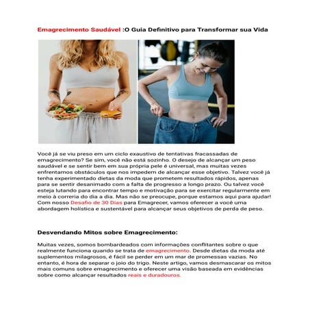 Emagrecimento Saudável :O Guia Definitivo para Transformar sua Vida | PDF