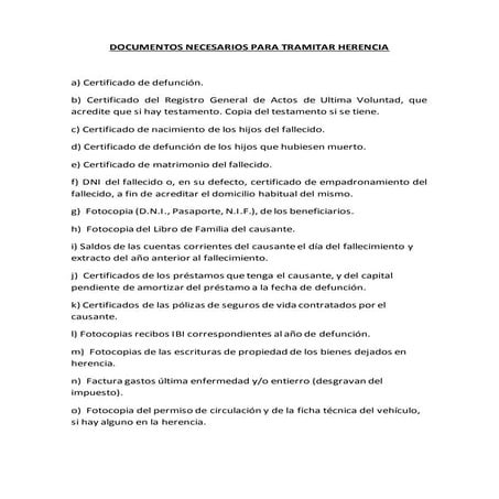 Documentos necesarios para tramitar herencia | DOCX