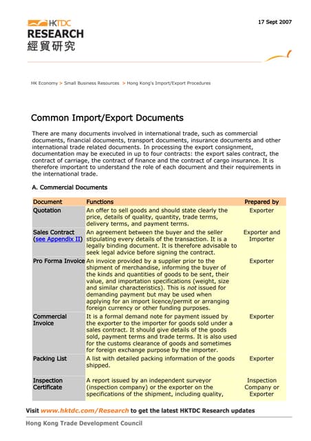 International Trade Documents: 10 Top Documents | PDF | Logistics and Transportation Industry ...