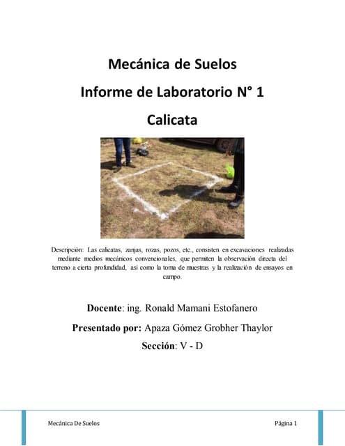Informe de suelos: Calicata | PDF