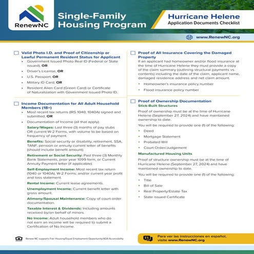 Hurricane Helene Application Documents Checklists | PDF