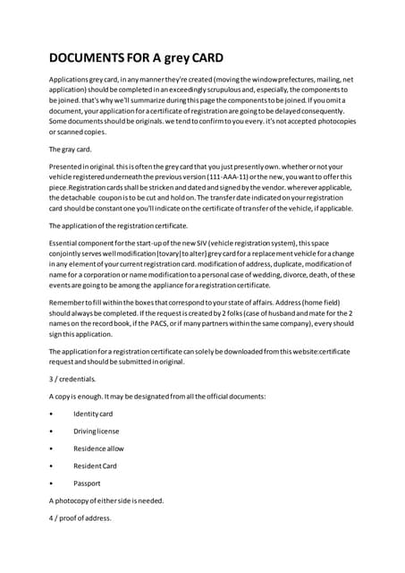 Documents for a grey card | DOCX | Auto Rentals | Automotive