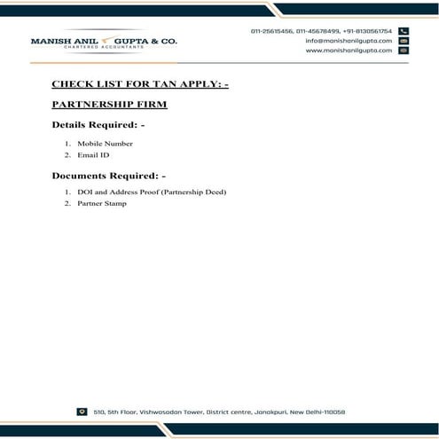 Documents for Tan Application-(Partnership-Firm) | PDF