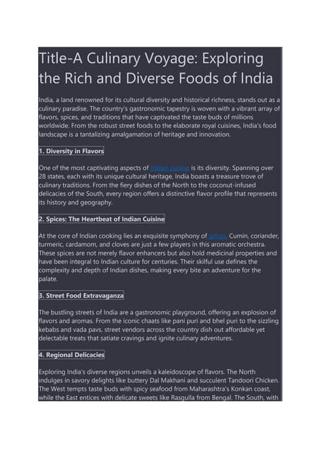 Introduction To Indian Cuisine | PPSX