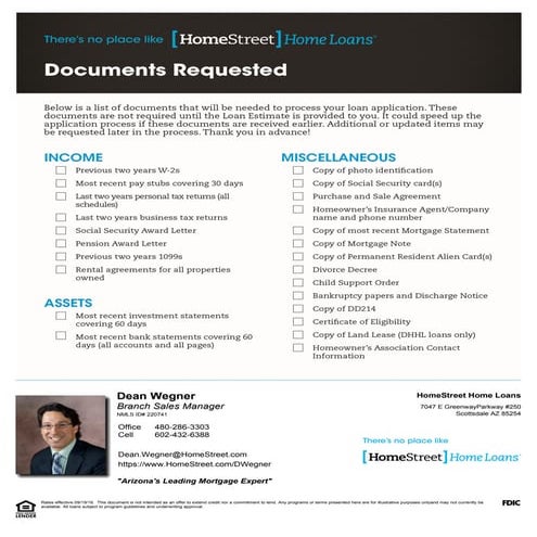 Documents Needed Checklist with Dean Wegner | PDF
