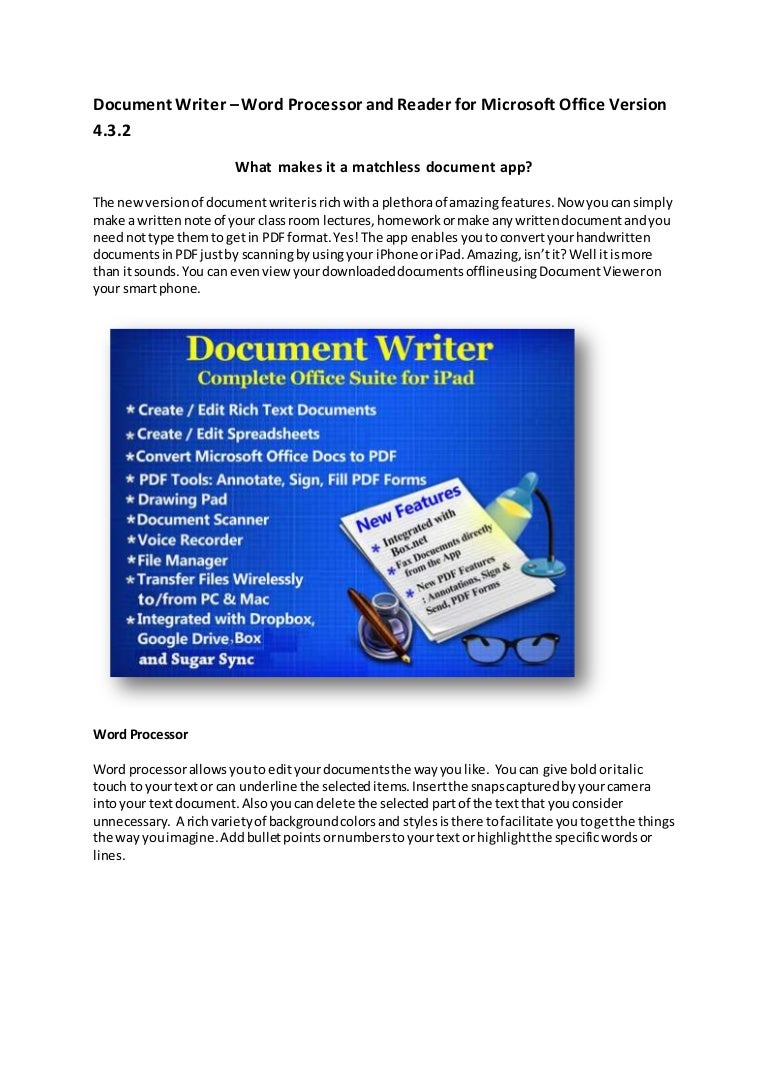 Document writer - Word Processor and Reader for Microsoft Office