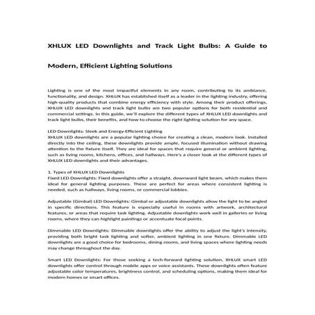 XHLUX LED Downlights and Track Light Bulbs: A Guide to Modern, Efficient Lighting Solutions | DOCX