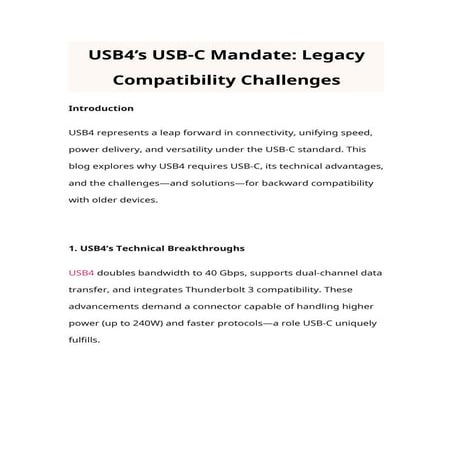USB4’s USB-C Mandate: Legacy Compatibility Challenges | PDF