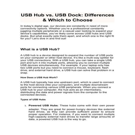 USB Hub vs. USB Dock: Differences & Which to Choose | DOCX