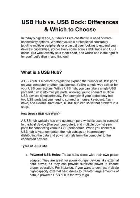 USB Hub vs. USB Dock: Differences & Which to Choose | DOCX