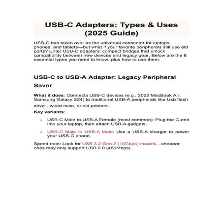 USB-C Adapters: Types & Uses (2025 Guide) | DOCX