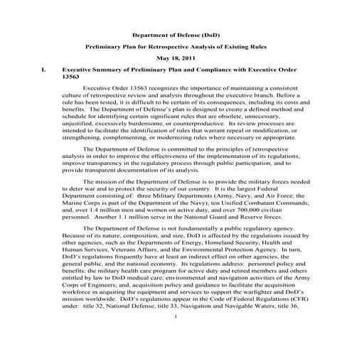 Department of Defense Preliminary Regulatory Reform Plan | PDF ...