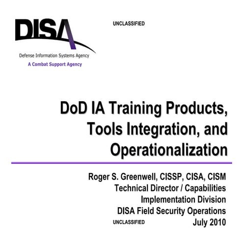 DoD IA Training Products, Tools Integration, and Operationalization | PDF