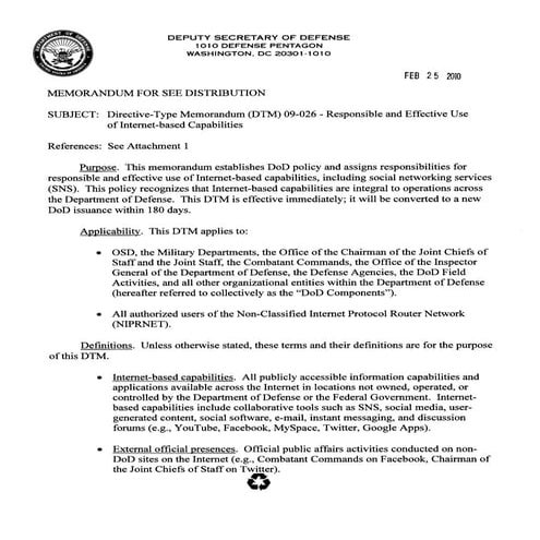 DOD Publishes Social Media Guidelines | PDF