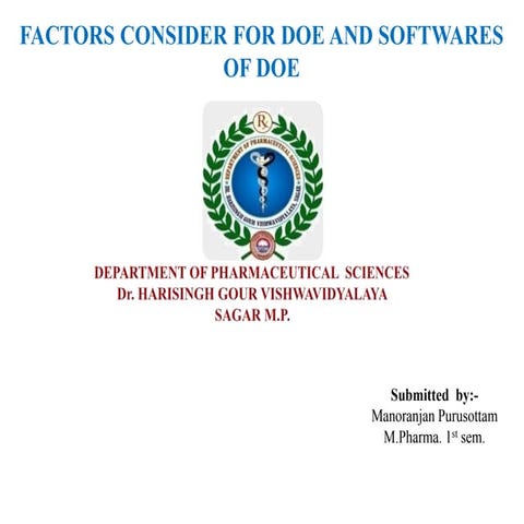 Factors affecting Design of Experiment (DOE) and softwares of DOE | PPTX