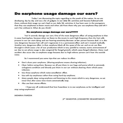 Do earphone usage damage our ears | DOCX