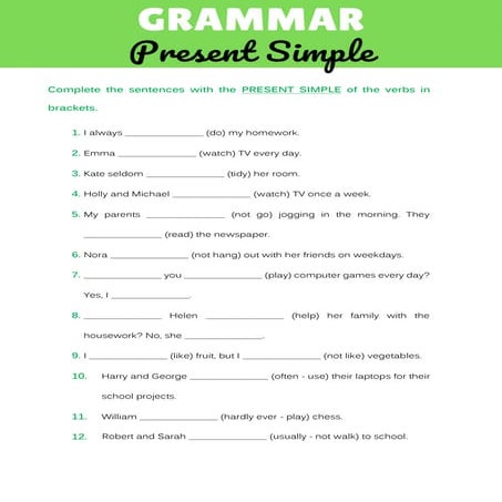 Grammar Exercises Present Simple