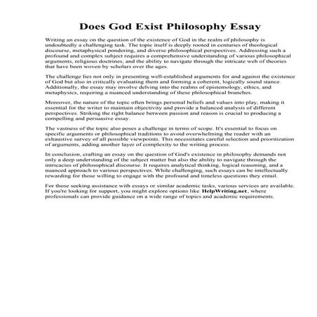 Does God Exist Philosophy Essay | PDF | Christianity | Religion ...