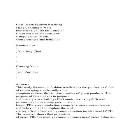 Does Green Fashion RetailingMake Consumers MoreEco-friendl.docx