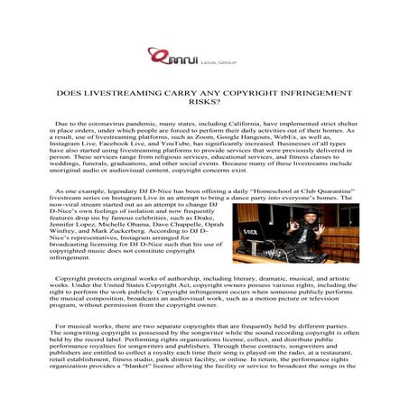 Does livestreaming carry any copyright infringement risks | PDF