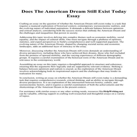 Does The American Dream Still Exist Today Essay | PDF