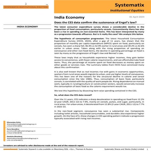 Does the CES data confirm the sustenance of Engel’s law - SYSTEMATIX_1 ...