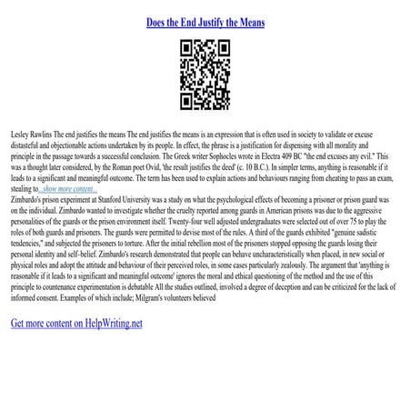 Does The End Justify The Means | PDF