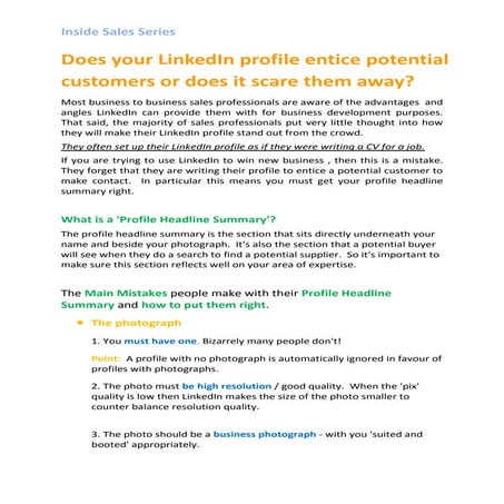 Does your linked in profile entice potential customers or does it scare ...