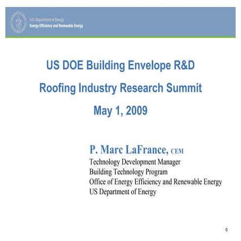 Department of Energy Building Envelope RD | PPT