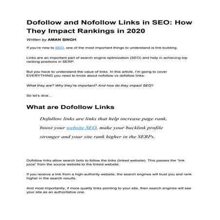 Dofollow and nofollow links in seo how they impact rankings in 2020 | PDF