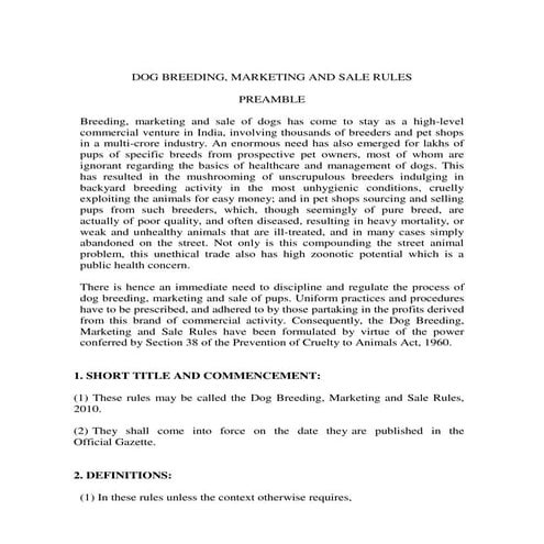 DOG BREEDING, MARKETING AND SALE RULES | PDF | Dogs | Pets