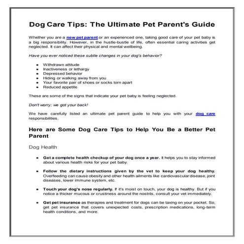 Dog Care Tips: The Ultimate Pet Parent’s Guide | DOCX | Dogs | Pets