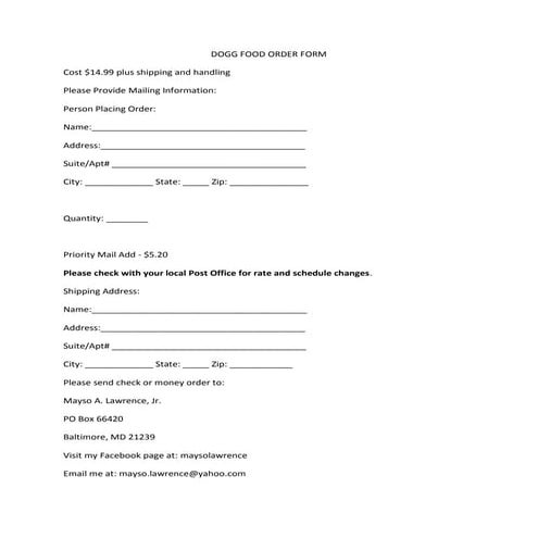 Dogg food order form | PDF