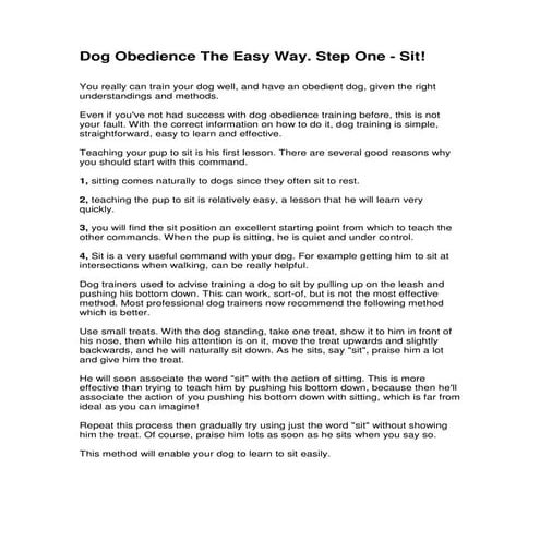 Dog obedience the easy way | PDF