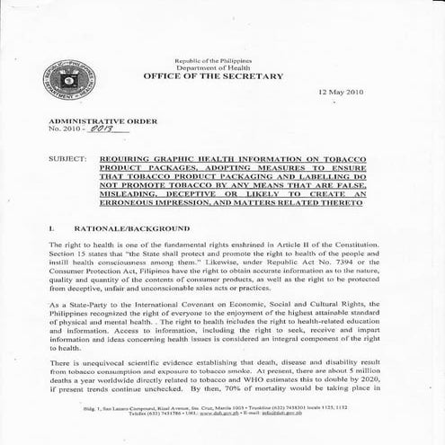 DOH Admin Order No.2010-0013 | PDF