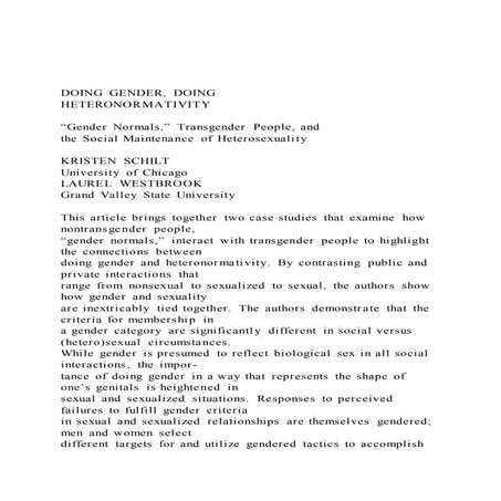 DOING GENDER, DOING HETERONORMATIVITYGender Normals,” T | PDF