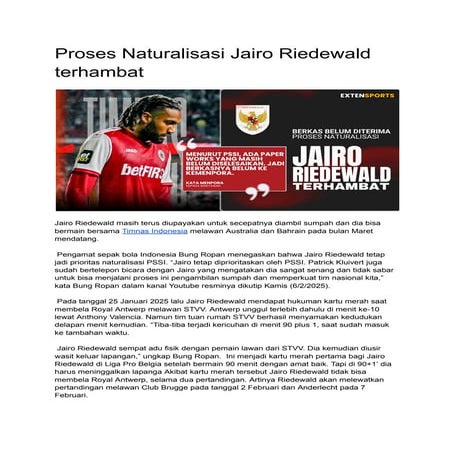 Proses Naturalisasi Jairo Riedewald terhambat | PDF
