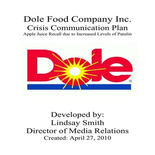 Dole crisis plan | DOCX