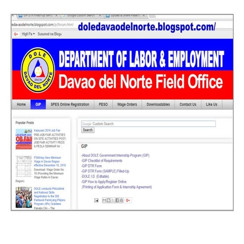 DOLE GIP Online Checklist and Downloadables | PPT