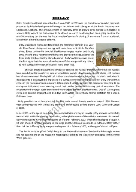Dolly-The Cloned Sheep | DOCX