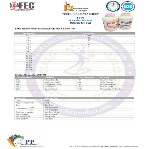 Dolomite Dust Technical Sheet........... | PDF | Chemistry | Science