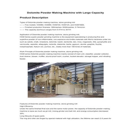 Dolomite powder making machine with large capacity | PDF
