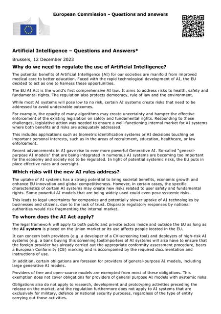 AI Act: Key Provisions of the First Major Law Regulating AI | PDF ...