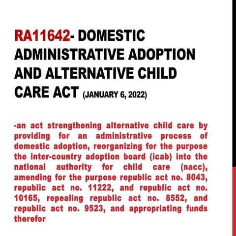 Domestic administrative adoption and alternative child care act.pptx | Adoption and Fostering ...