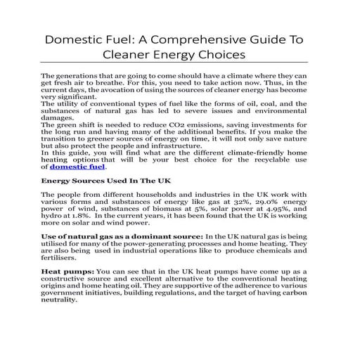 Domestic Fuels – How They Can Be Used at Home: Complete Guide | PDF