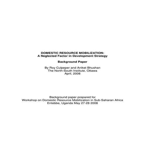 Domestic resource mobilization a neglected factor in development ...