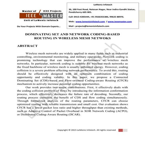 Dominating Set And Network Coding Based Routing In Wireless Mesh 2527