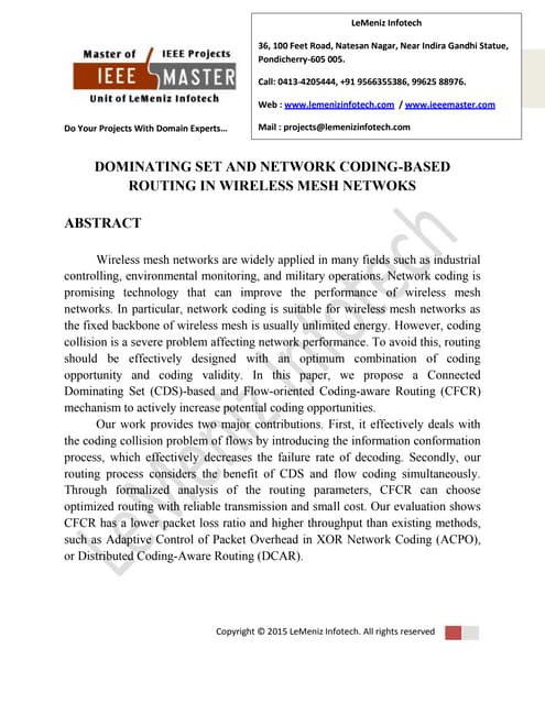 Dominating Set And Network Coding Based Routing In Wireless Mesh 2527