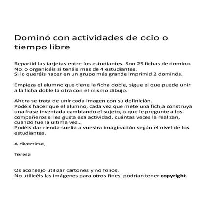Domino actividades-tiempo-libre | PDF