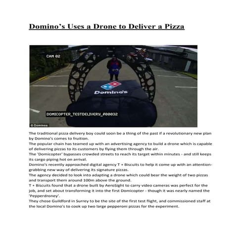 Drone Dominos First Drone, Delivers Dominos Pizza In New Zealand